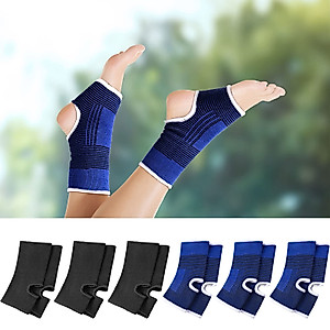 Loopeer 6 Pairs Kid Compression Ankle Brace Knitted Ankle Sleeve Breathable Ankle Support Socks Plantar Fasciitis Braces for Girls Boys Kids Sprained Ankle Running Fitness, Blue and Black