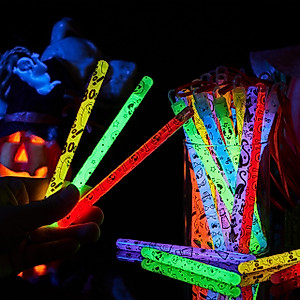 JOYIN 30 Pcs Halloween Glow Sticks Bulk Party Pack, Hanging Wands in 8 Designs, 6 Colors Light Up Sticks for Kids Glow in The Dark Halloween Party Favor Supplies, Halloween Goodie Bag Filler