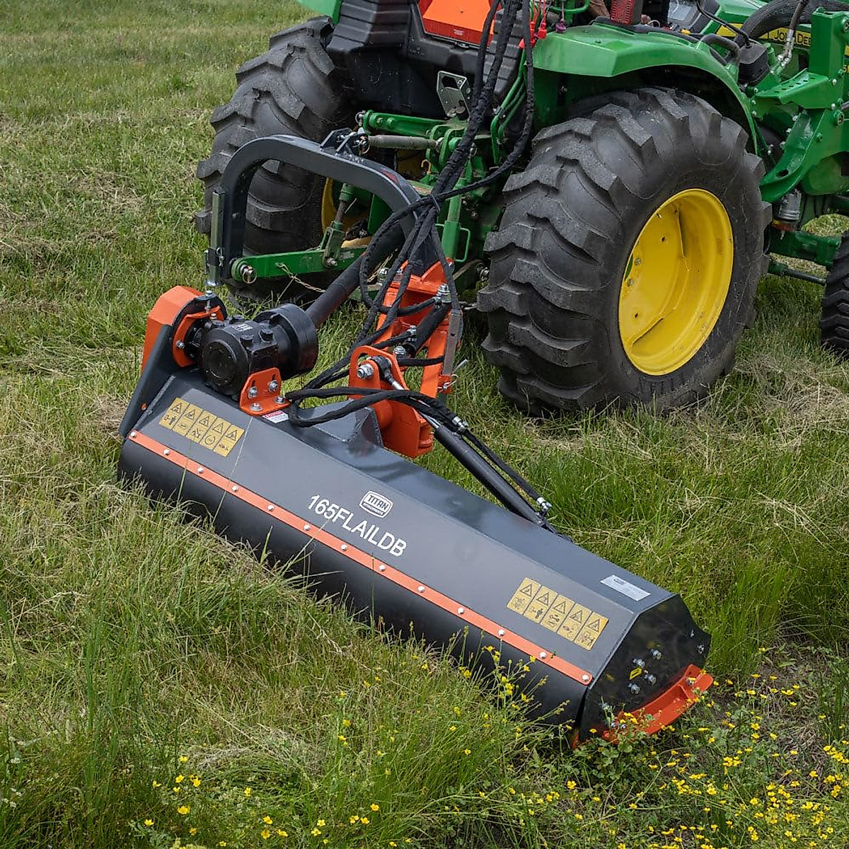 Titan Attachments 3 Point 65" Offset Flail Ditch Bank Mower for Cat 1 Tractors, 30-50HP, Hydraulic Offset and Tilt