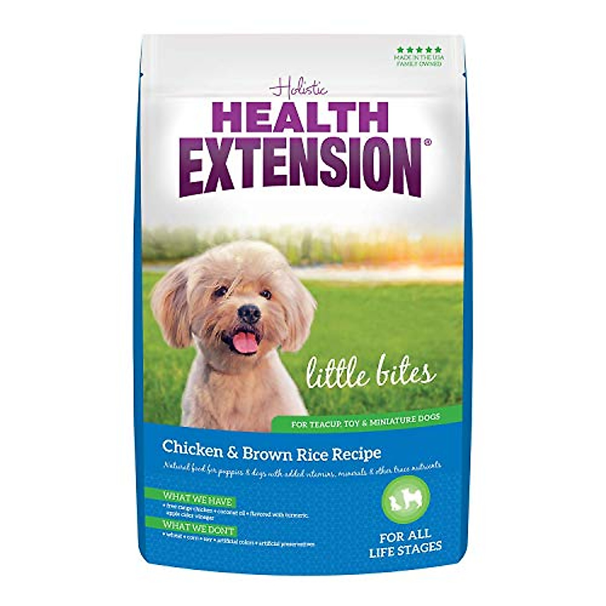 Health Extension Little Bites Dry Dog Food, Natural Food with Added Vitamins & Minerals, Suitable for Teacup, Toy & Miniature Dogs, Chicken & Brown Rice Recipe (4 Pound / 1.8 Kg)