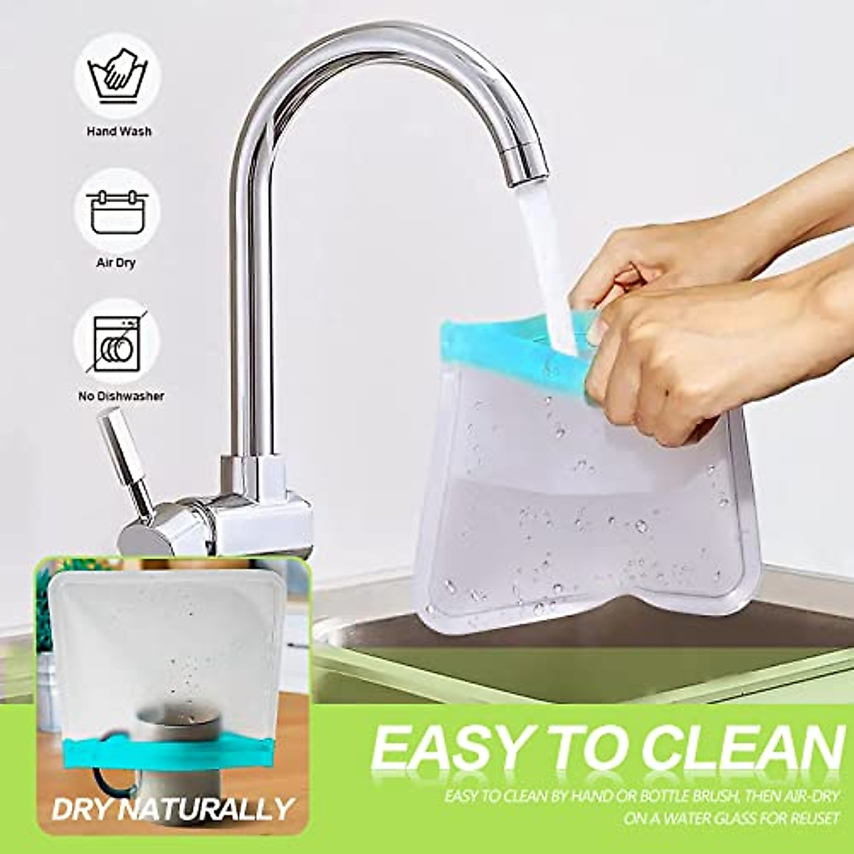 16 Pack Reusable Food Storage Bags BPA FREE,Leakproof Silicone Freezer Bags for Lunch Marinate Food Travel - 4 Gallon 6 Sandwich 6 Snack Bags