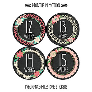 Months In Motion Pregnancy Weekly Belly Growth Stickers - Week to Week Pregnant Expecting Photo Prop - Maternity Keepsake - Baby Bump - Large Set of 36 Weekly Photo Sticker