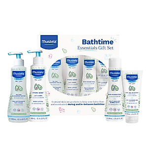 Mustela Baby Bath Time Essentials Gift Set - Natural & Plant-Based Baby Skin Care - 4 Items Set