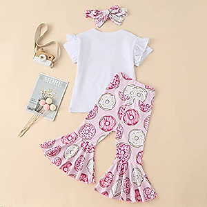 Baby Girls Birthday Outfit Sweet One/Two Donut Bell Bottom Pants Headband Set (Two Sweet Pink 2, 18-24M)