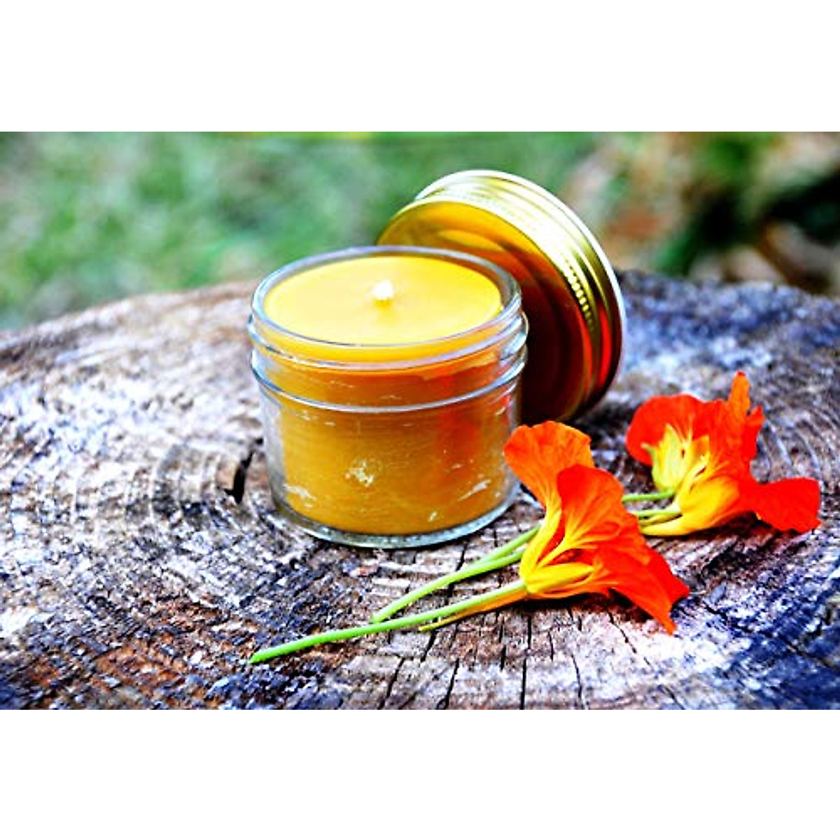 BeeTheLight Beeswax Jar Candle - 4oz - 100% Pure USA Bees Wax in Glass Container - Unscented - 20 Hours - All Natural Light Honey Scent