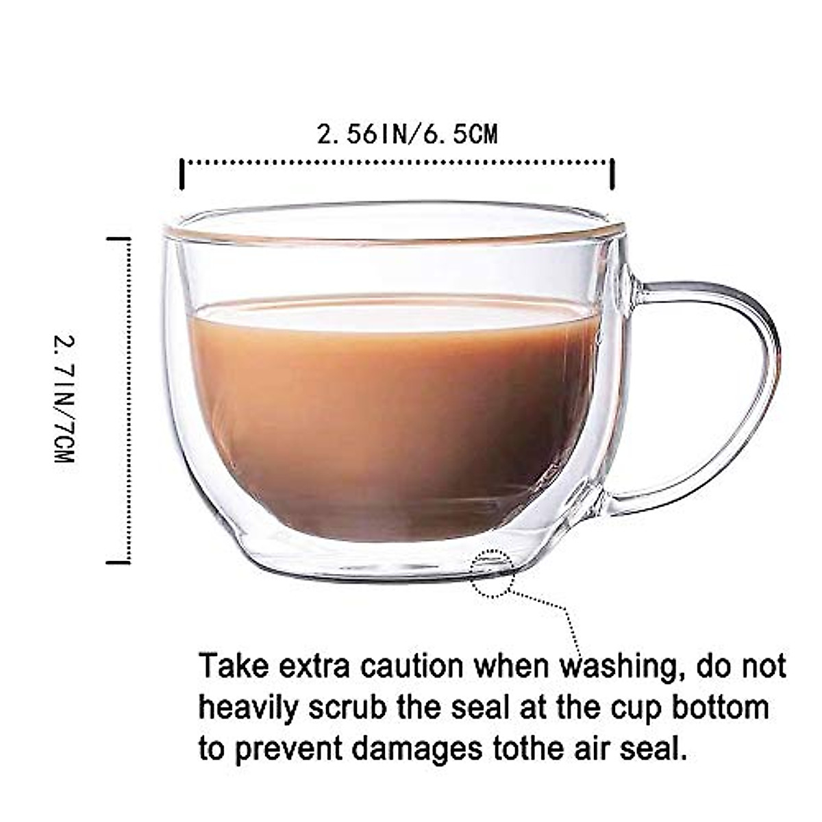 BOQO Glass Coffee Cups Set of 4,Double Walled Insulated Drinking Glass Coffee Mugs with Handle,Perfect for Latte, Cappuccinos, Tea Bag, Juice (120ml /4oz Water Glasses)…