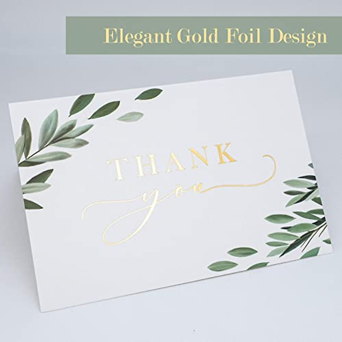 Gooji 4x6 Greenery Leaves Gold Foil Thank You Cards (Bulk 20-Pack) Matching Peel-and-Seal White Envelopes | Assorted Set, Watercolor | Birthday Party, Baby Shower, Weddings, Greeting, Blank Notes