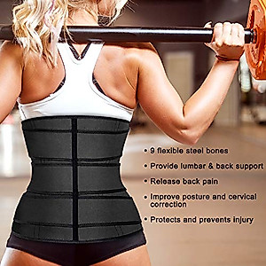 Dretasy Women Neoprene Corset Waist Trainer Workout Sauna Sweat Trimmer Cincher Belly Slimmer with 3 Belts for Weight Loss (Black Belly Belt, S)