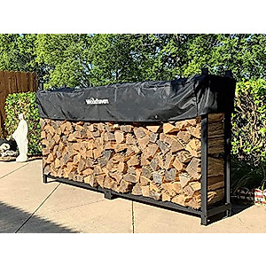 Woodhaven 8 Foot 1/2 Cord Firewood Log Rack With Optional Cover - Made In USA - Outdoor Use Lifetime Structural Warranty - Black Texture Powder Coat Finish - Made With Heavy Duty Steel