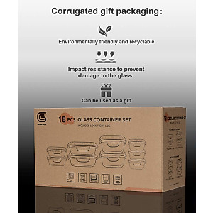 S SALIENT 18 Piece Glass Food Storage Containers with Lids, Glass Meal Prep Containers, Glass Containers for Food Storage with Lids, BPA Free & Leak Proof (9 lids & 9 Containers)