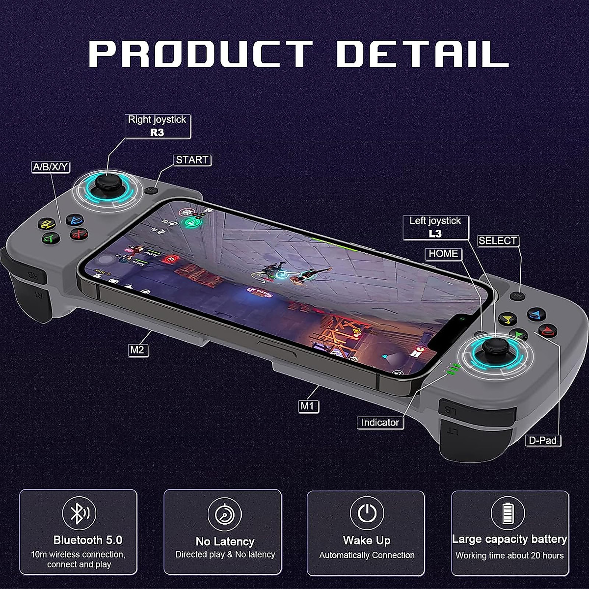 Megadream Mobile Game Controller Gamepad for iPhone iOS Android PC: Works with iPhone 16/15/14/13/12/11, iPad, Samsung Galaxy, TCL, Tablet, Call of Duty, Black Desert Mobile - Directly Play (Grey)