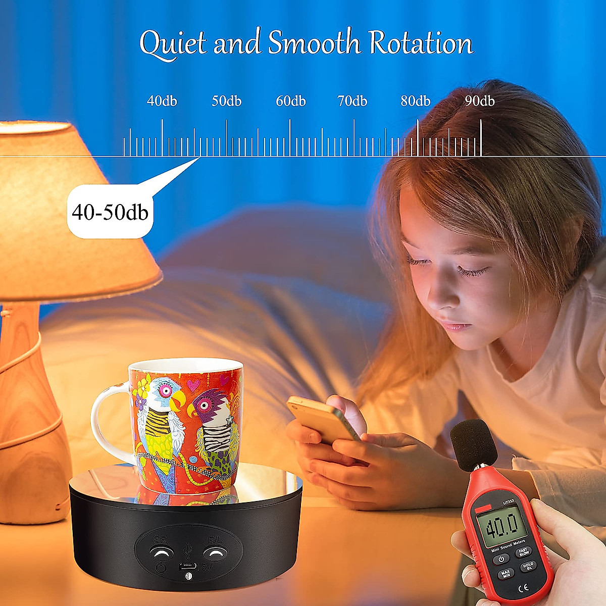 Riomh Rotating Display Stand, 360 Degree Automatic Mute Spin Turntable for Photography Display, Shooting Videos, Figures and Collections Display (Black)