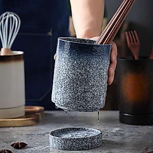 Dxcaicc Utensil Holder,Ceramic Kitchen Utensil Holder for Countertop,Large Ceramic Stable Utensil Caddy,Drainer Ceramic Cooking Utensil Holder,Cooking utensils holder for Kitchen ,C