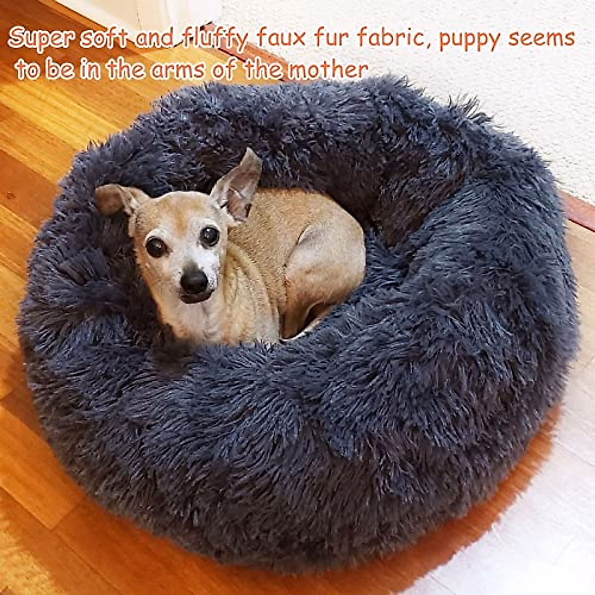 Plush Calming Dog Bed, 36" Dog Bed for Medium and Large Dogs Comfortable Pet Bed Faux Fur Donut Cuddler
