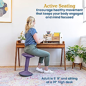 ECR4Kids Sitwell Wobble Stool with Cushion, Adjustable Height, Active Seating, Eggplant