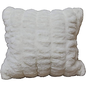 Home Decorative 2PC Vegan Ruched Faux Fur Throw Pillows Ultra Soft Fluffy Square Pillow 20"x20" (Sand)