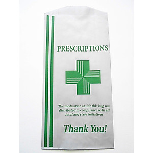 Green Health Cross - Dispensary Prescription Bags (10x5x2) Gusseted Paper Pharmacy Bag, Medication Packaging for Drug Stores, Designed with Collectives in Mind - With Compliance Statement (100)