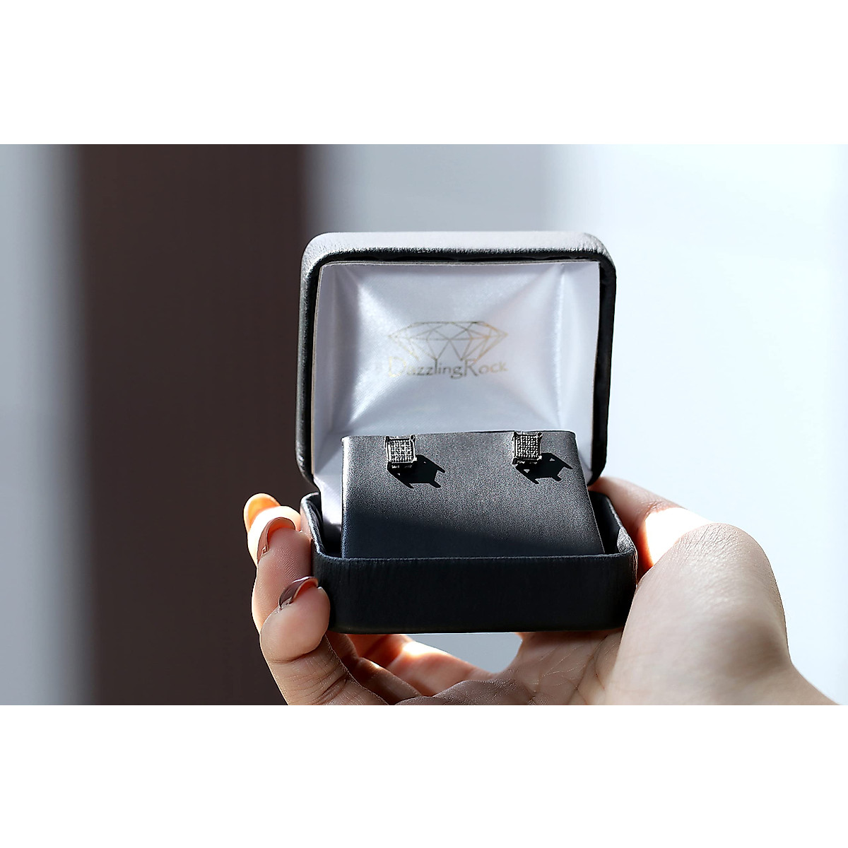 Dazzlingrock Collection Round Black Diamond Cluster Square Unisex Stud Earrings (0.10 ctw) in Black Plated 925 Sterling Silver in Push Back