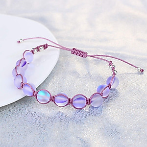 KANYEE Bracelets for Women Moonstone Beaded Bracelet Colorful Friendship Bracelet Boho Adjustable Bracelets（Purple