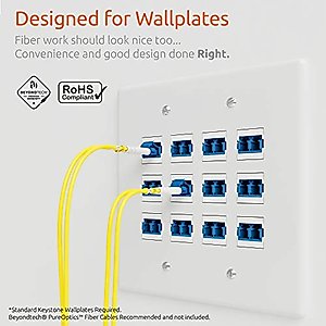 BEYONDTECH Fiber Optic LC to LC Adapter Singlemode OS1 OS2 UPC Keystone Jack (Modular) Color: Blue - 5 Pack - Compatible with Keystone Patch Panels and Wall Plates PureOptics