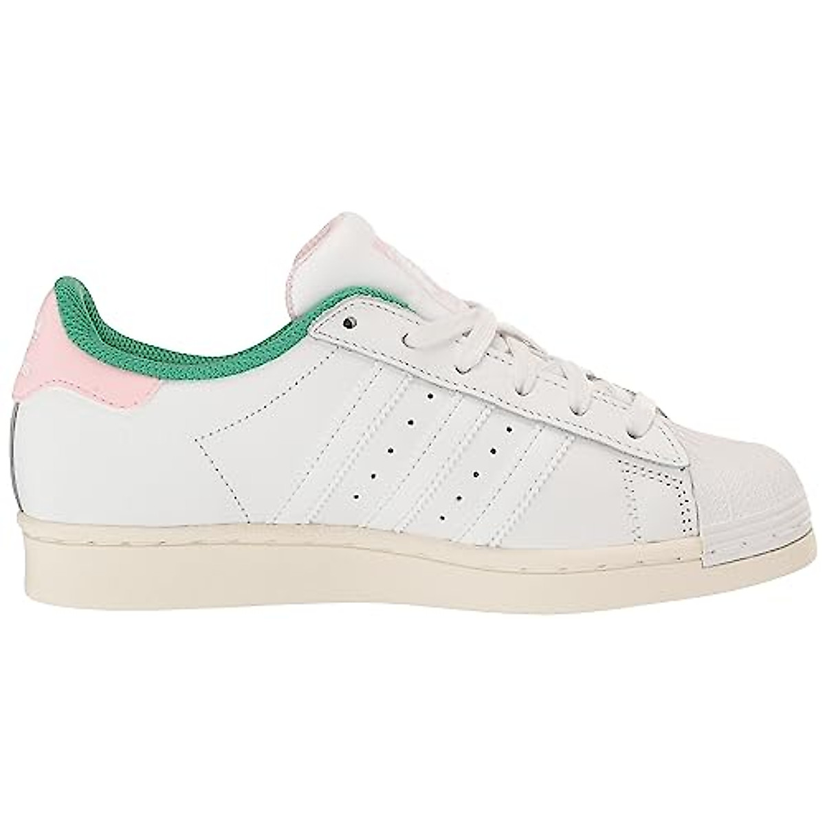 adidas Women's Superstar Sneaker, White/Clear Pink/Semi Court Green, 9.5 Narrow