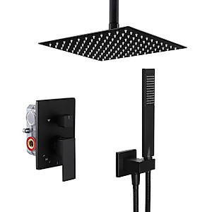 KES Ceiling Shower Head Shower System 10 Inches Rain Shower Faucet Set Shower Valve and Trim Kit Matte Black, XB6235-BK
