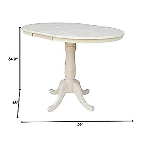 International Concepts 36-Inch Round Extension Counter Height Table with 12-Inch Leaf