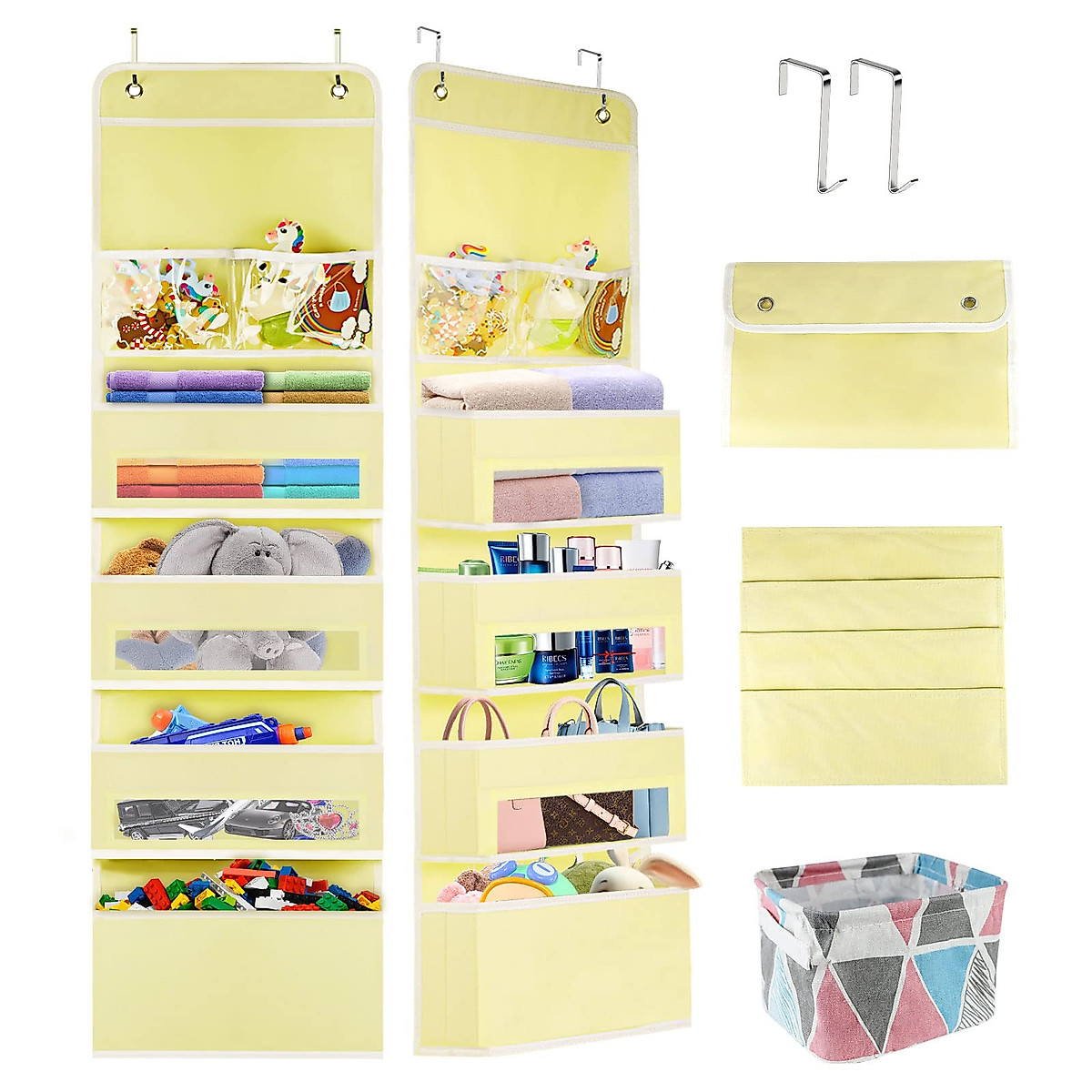 FGSAEOR 5 Layers Over The Door Organizer - 2 Pack Nursery Closet Organizers Baby Storage with 4 Foldable Big Pocket Storage,Clear Window PVC Pocket for Pantry,Toys and Sundries - Beige
