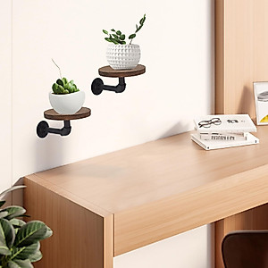 JINGHANGER 2 Pack Round Floating Wood Corner Shelves, Wall Mounted Display Rack 5.9 inches Diameter Indoor Circle Wall Mounted Shelves for Candles, Planter, Pots, Ornaments