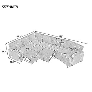 Merax 126" L-Shaped Sectional Sofa Couch Pull-Out Bed with Charging Devices and Cup Holders for Living Room