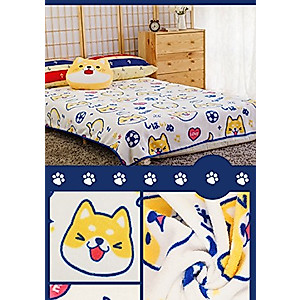 Flannel Fleece Throw Blanket, Cute Shiba Inu Micro Fleece Soft Blanket Throw Blanket