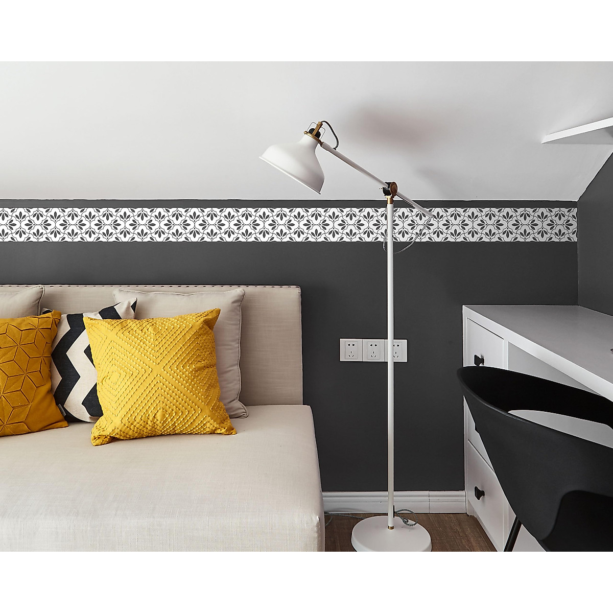 FLFK Wallpaper Border Black and White Patterns Peel and Stick Wall Border Self Adhesive Wallpapers for Living Room Bedroom Kitchen Bathroom 4"x240"