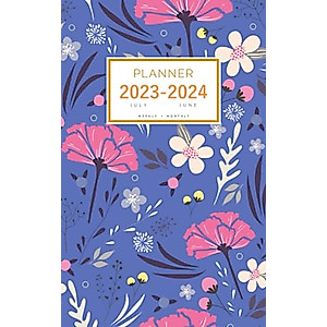 Planner July 2023-2024 June: 5x8 Weekly and Monthly Organizer Small | Fairy Aesthetic Flower Design Blue