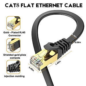 Ercielook CAT8 Ethernet Cable 100 ft High Speed, Shielded Flat Internet Cable with Clips, Weatherproof S/FTP UV Resistant for Router/Gaming/Modem - Black 30 M