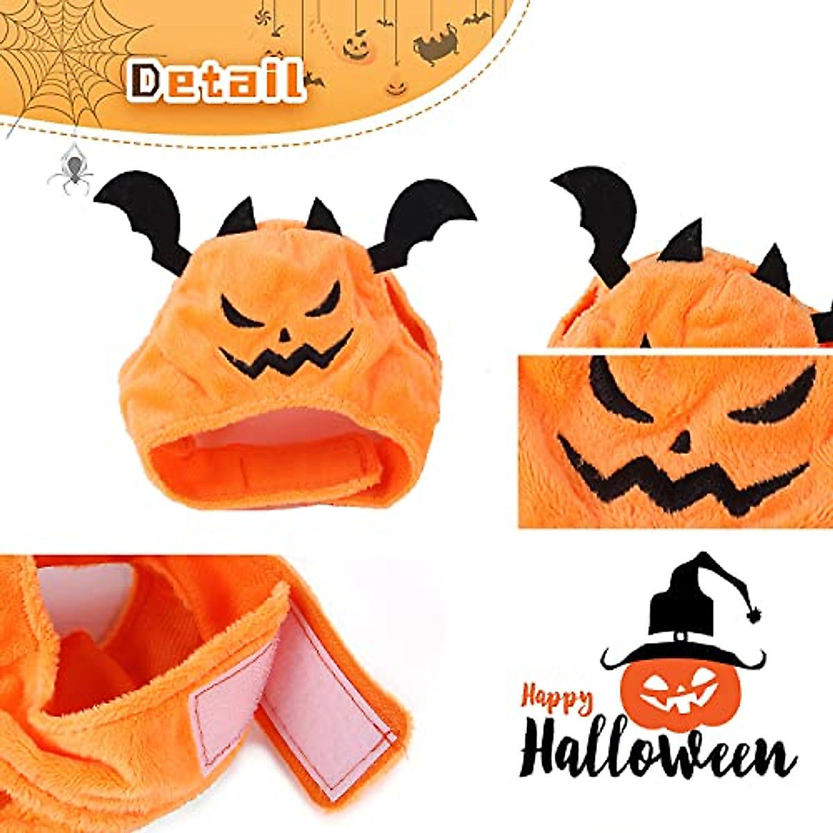 Do-Dottii 2 Pcs Cat Halloween Costume Pet Dog Halloween Cat Devil Hat Costumes Pumpkin Hat Cat Puppy Party Cosplay Dress Up Headdress Cute Funny Kitty Cap for Halloween Decoration