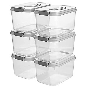 ZHENFAN 5.5 Quart Clear Storage Latch Box/Bin with Lids, 5 Liter Plastic Organize Bins with Handle, 6-Pack