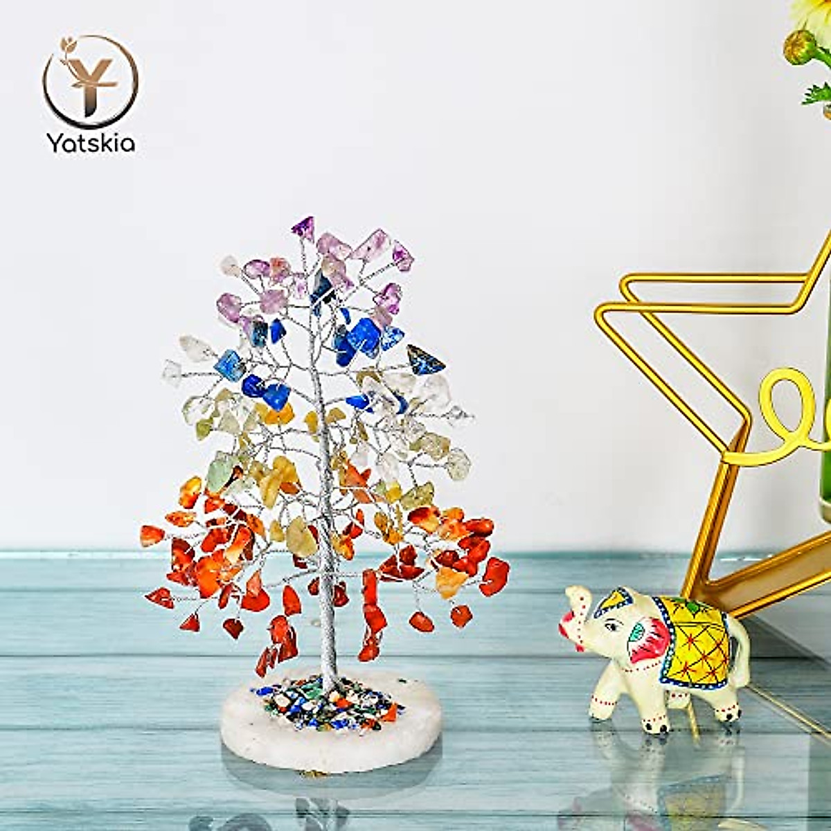 Chakra Tree of Life - Wrapped On Natural Geode Agate Slice Base, w/Tree of Life Necklace - Chakra Decor, Crystals and Healing Stones, Feng Shui Tree, Seven Chakra Tree, 7 Chakra Tree, Bonsai Tree