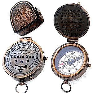Gift for Brother Brass Compass | Engraved Gift idea from Brothers & Sisters for Birthday Gifts for Brother, Anniversary, Baptism, Confirmation Present (Brother I Love You)