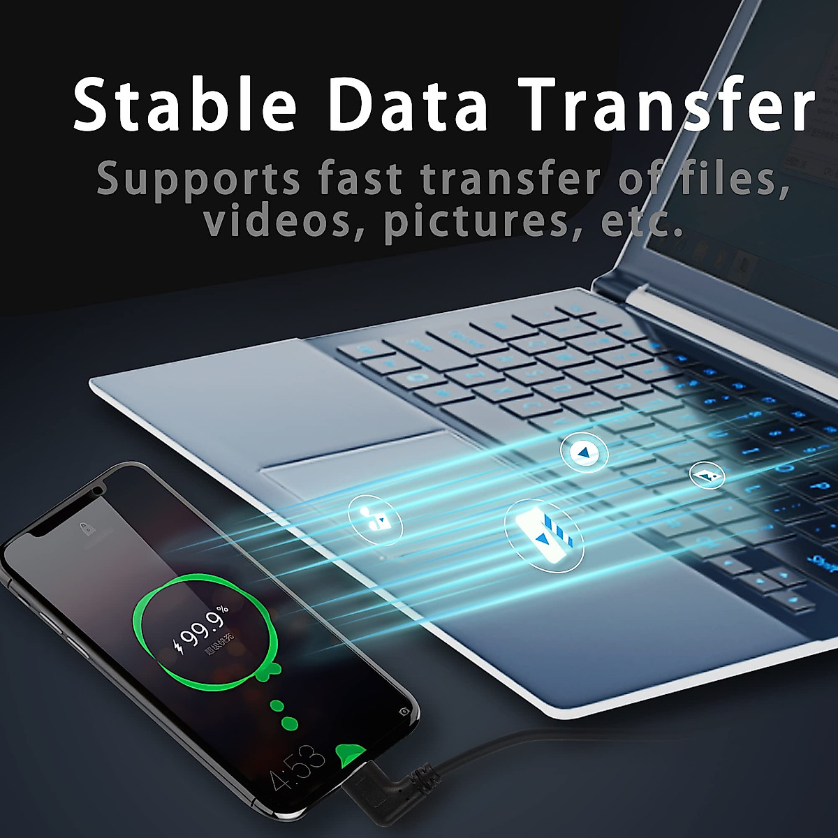 GELRHONR Short Right Angle USB Type C Cable, 90 Degree 18W Fast Charging USB A to USB C Cable (Black-Right-0.25M)