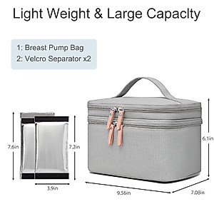 QIUXQIU Breast Pump Bag for Hands-Free Wearable Breast Pumps、Bottles,Pump Parts, and Storage Bag，Tote Bag，Multi-Function Breastmilk Cooler Bag Insulated Bag(Gray)