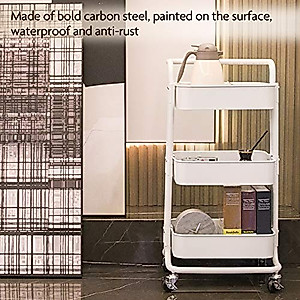 elabo 3-Tier Metal Rolling Utility Cart with 2 Lockable Wheels Storage Organizer Shelf for Kitchen, Bedroom, Bathroom, Office, Living Room