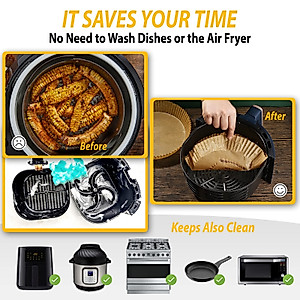 Large Air Fryer Disposable Paper Liner 8 Inch - Air Fryer Parchment Paper Disposable Air Fryer Round Liners - Food Grade Paper Liner For Air Fryer Basket - Fits Any Air Fryer 5 Quart