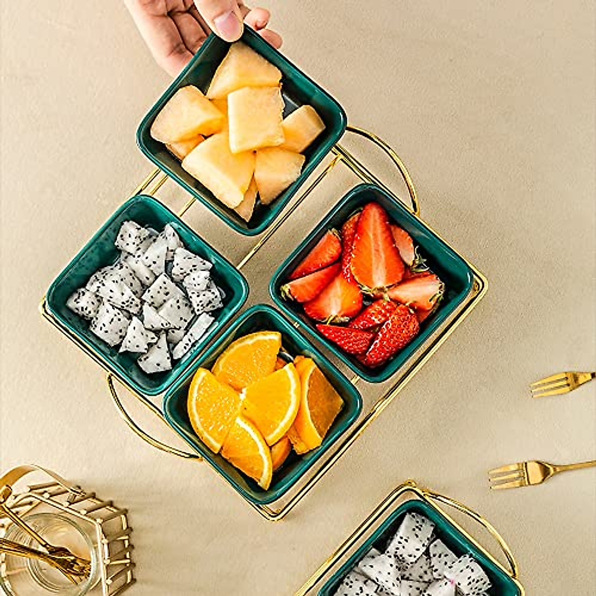 Salad Bowls Home Four-grid Ceramic Platter With Shelf Snack Fruit Plate Modern Restaurant Snack Plate Creative Snack Candy Dried Fruit Plate Soy Sauce Dish Salad Bowls (Color : 1)