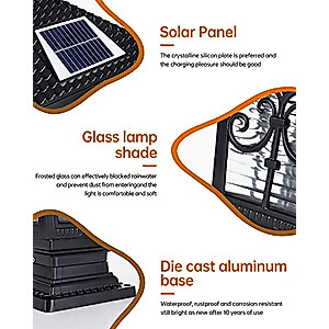 PTOUG LED Solar Post Cap Lamp, IP65 Waterproof Post Light Outdoor Remote Control Dimmable Pillar Lights Aluminum Outdoor Column Light, 17.3" X 9.8" Pillar Pedestal Lantern for Garden Fence