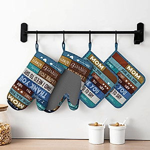 Boulda Mom Oven Mitts Gift for Mom Oven Mitts Heat Resistant Oven Gloves Cotton Lining Waterproof Pot Holders for Cooking Baking Kitchen