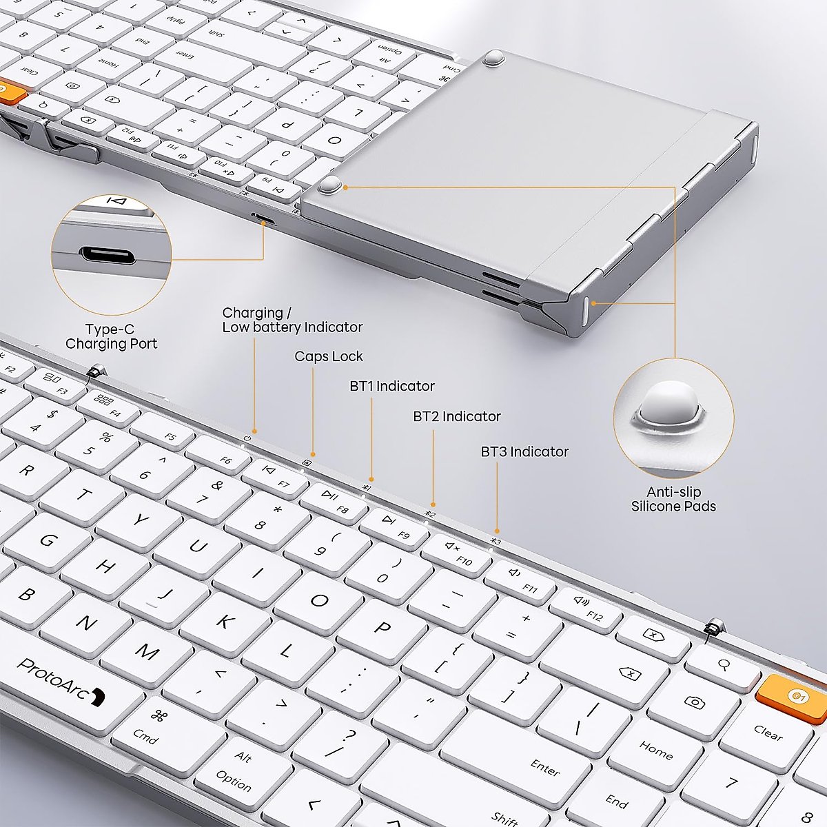 ProtoArc Foldable Bluetooth Keyboard for Mac, XK01-A Folding Wireless Keyboard with Number Pad, Full Travel Keyboard for Macbook, iMac, iPad 10.2, iPad Pro/Air/Mini, iPhone