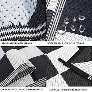 RURALITY Outdoor Rug 5x8 for Patios Clearance,Waterproof Indoor Outdoor Mats for Camping,Beach,RV,Porch,Picnic,Reversible,Black and White,Check
