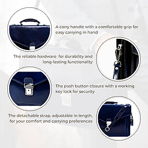 Time Resistance Leather Briefcase for Men Handmade Italian Laptop Bag Classy Blue Attache Case