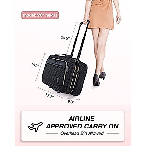 BAGSMART 17.3 Inch Rolling Laptop Bag Women Men,Rolling Briefcase for Women with Wheels,Rolling Computer Bags Laptop Case for Work Travel Business,Quilted Black