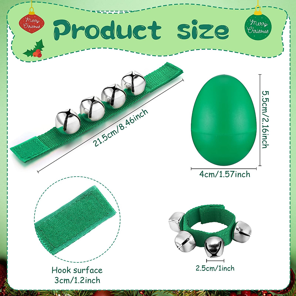 HyDren 36 Pieces Christmas Shaker Musical Instruments for Kids 18 Egg Shakers and 18 Wrist Hand Bells for Christmas Party Birthday Party Favors